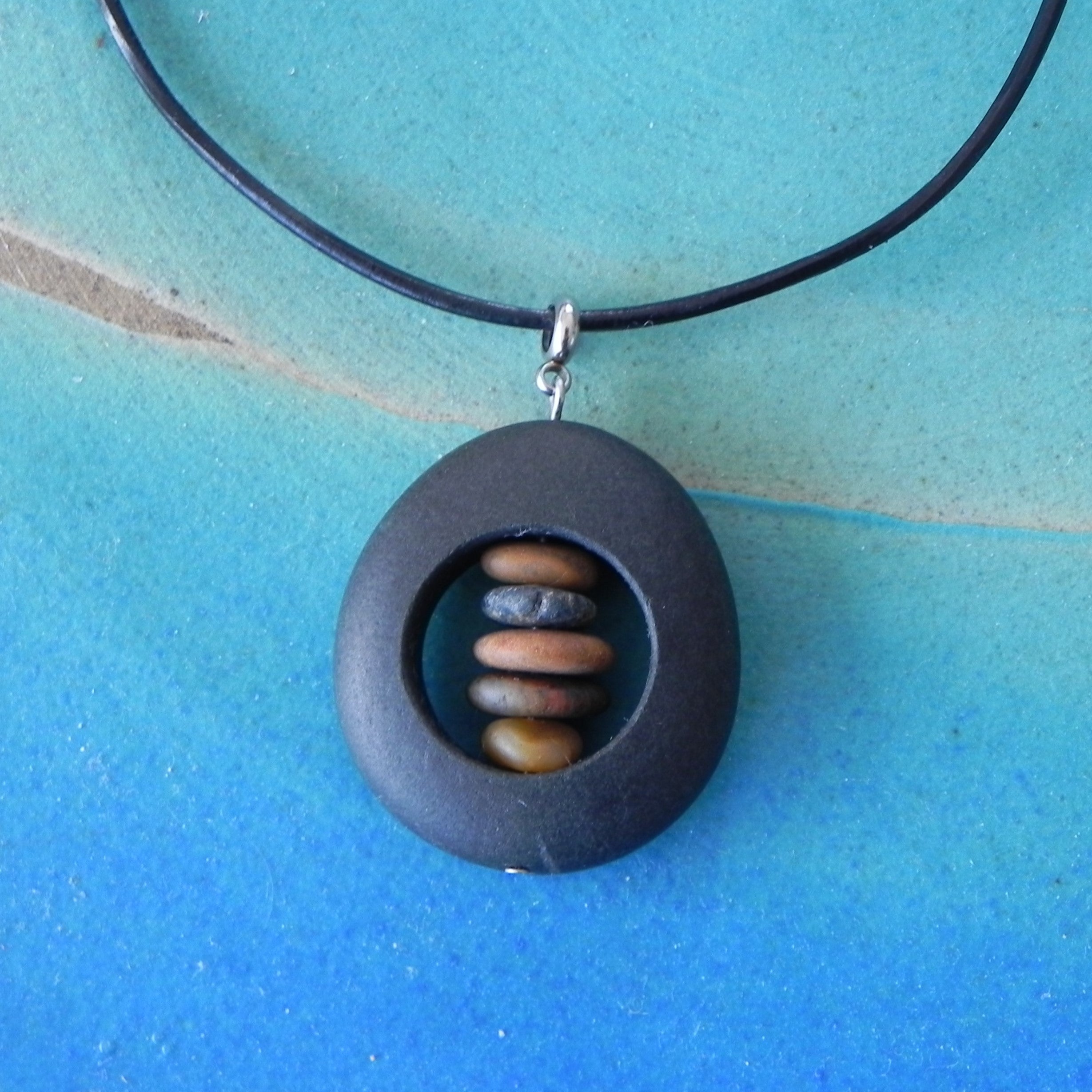 Velvet - Smooth Black Beach Pebble Pendant | Life on a String Studio